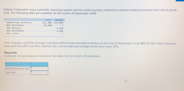Solved Compute net purchases at retail and net sales for the | Chegg.com
