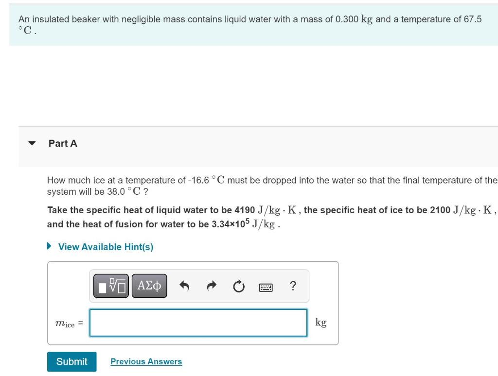 Solved An insulated beaker with negligible mass contains | Chegg.com