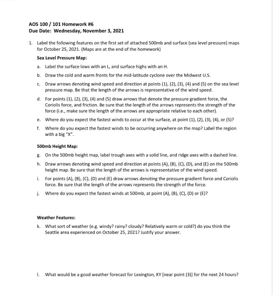 AOS 100 / 101 Homework #6 Due Date: Wednesday, | Chegg.com