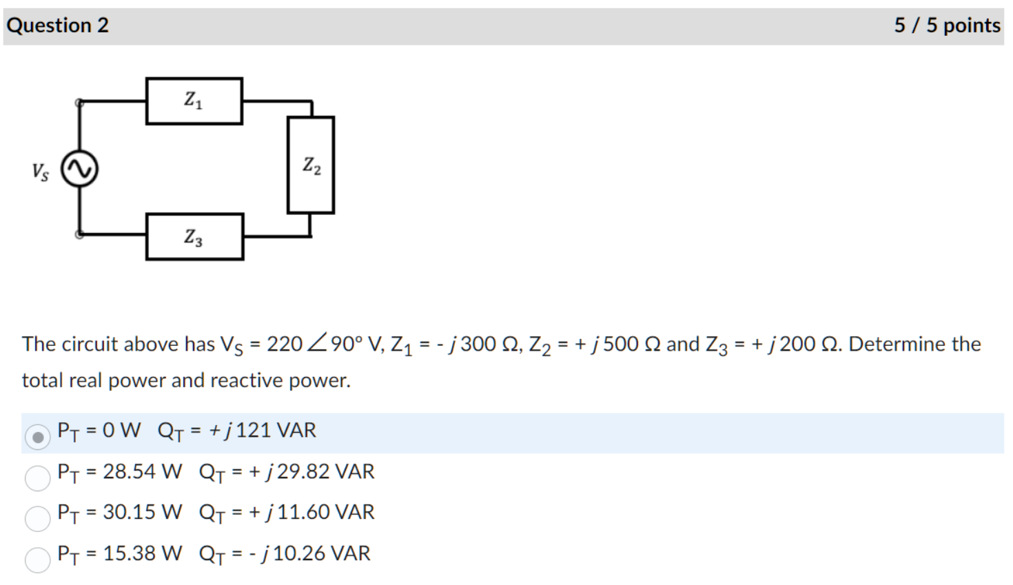 Solved Question 2 5/5 points The circuit above has | Chegg.com
