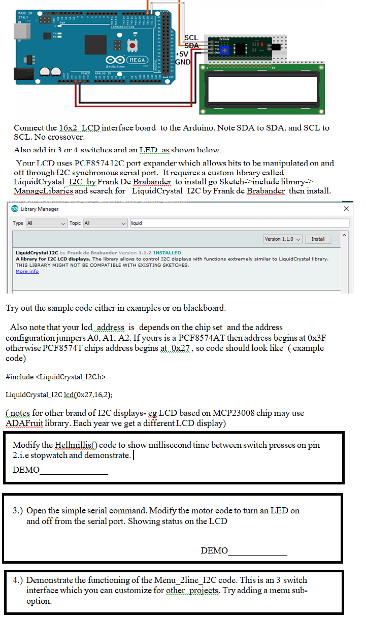 Solved SCL SDA 5V GND OMEGA Arduino Collect the 16x2 LCD | Chegg.com