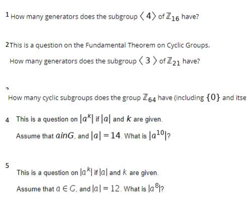 Solved 1 How many generators does the subgroup (4) of Z16 | Chegg.com