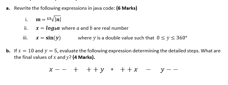 Solved a. Rewrite the following expressions in java code: (6 | Chegg.com