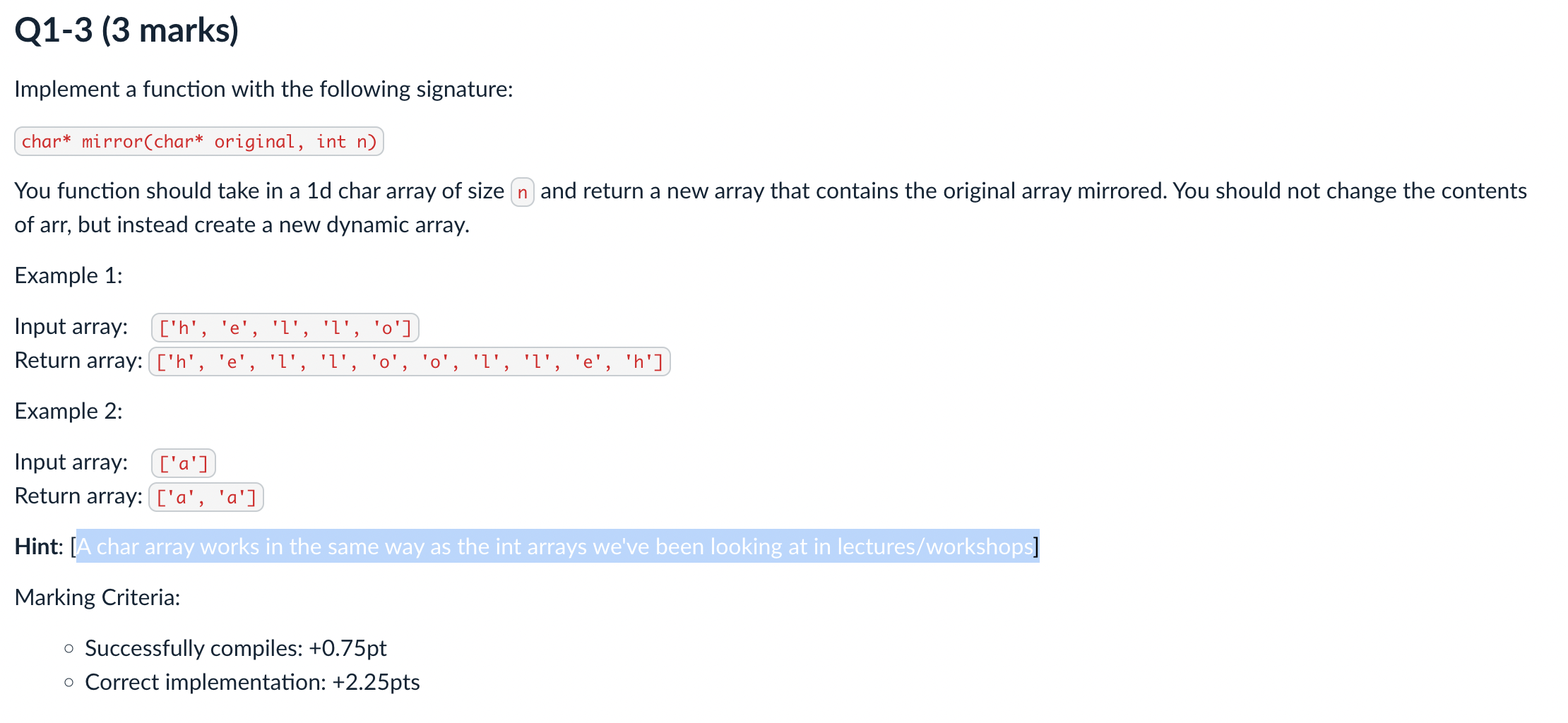 Solved Q1 3 3 Marks Implement A Function With The