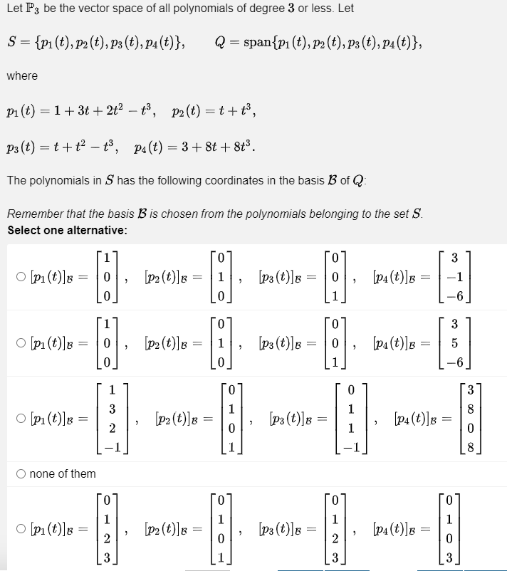 Solved Let P3 be the vector space of all polynomials of | Chegg.com