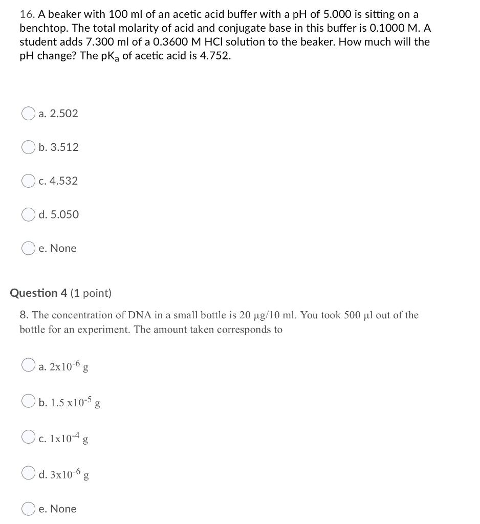 Solved 16. A beaker with 100 ml of an acetic acid buffer | Chegg.com