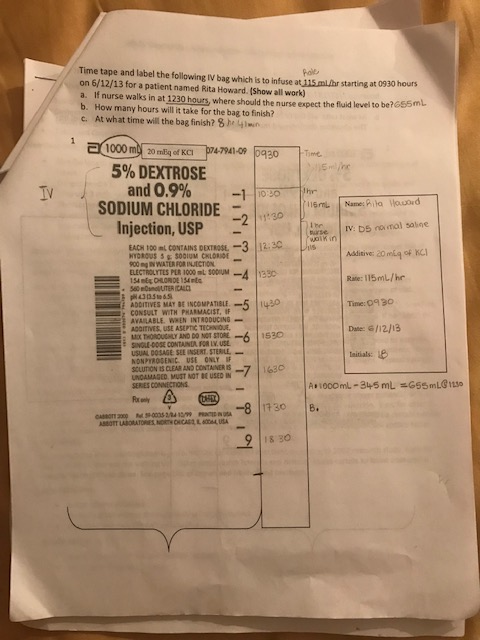 Solved Time tape and label the following IV bag which is to | Chegg.com
