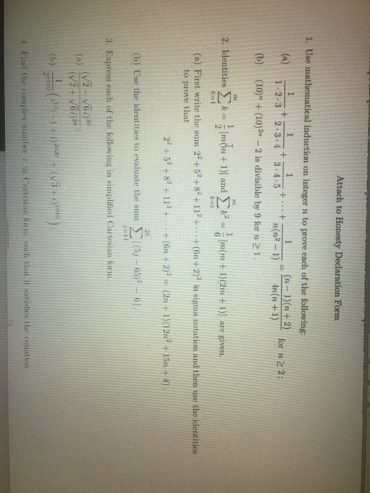 Solved Attach to Honesty Declaration Form 1. Use | Chegg.com