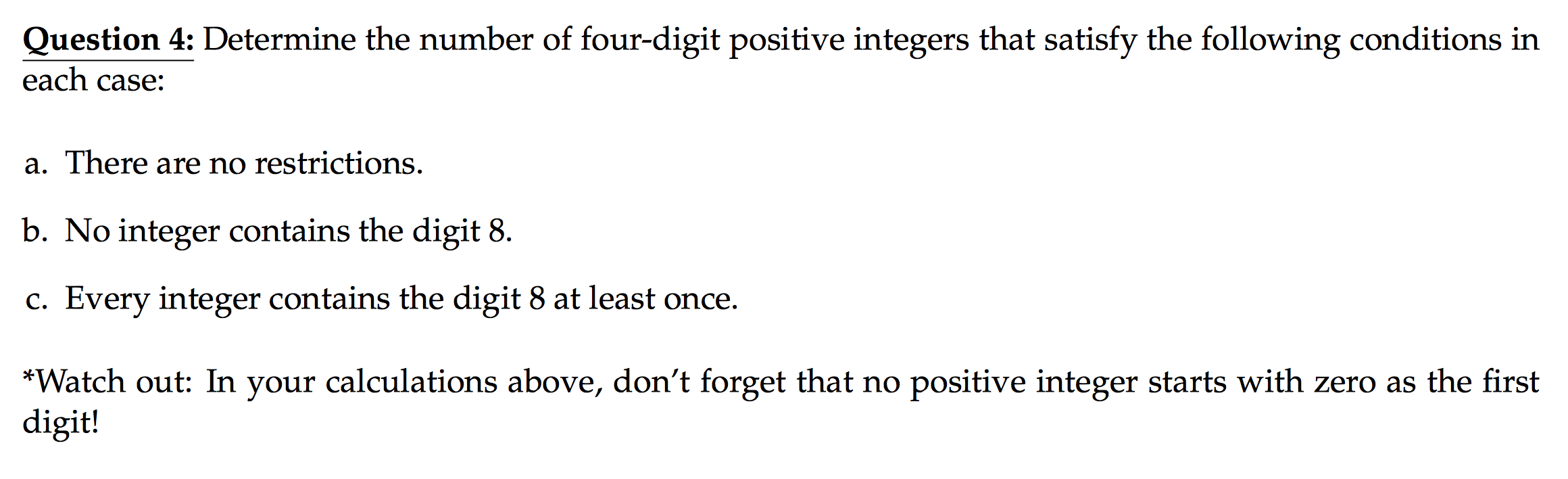 Solved Question 4: Determine the number of four-digit | Chegg.com