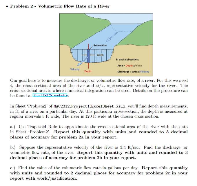 Solved - Problem 2 - Volumetric Flow Rate of a River Our | Chegg.com
