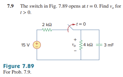 Solved 7.9 The switch in Fig. 7.89 opens at t=0. Find vo for | Chegg.com