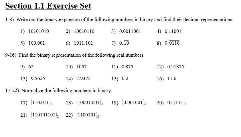 Solved 1-8) Write out the binary expansion of the following | Chegg.com