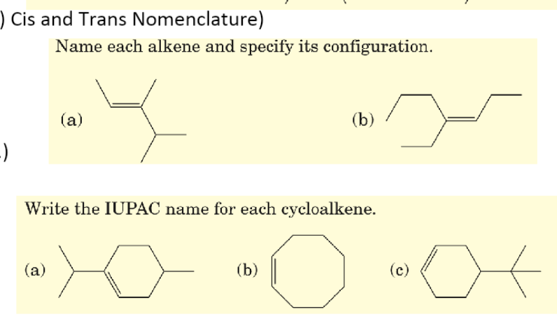 Solved ) Cis and Trans Nomenclature) Name each alkene and | Chegg.com