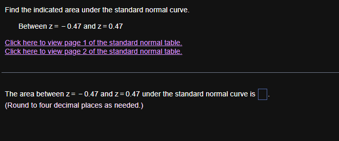 Solved Between z=−0.47 and z=0.47 Click here to view page 1 | Chegg.com