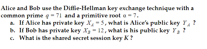 Solved Alice and Bob use the Diffie-Hellman key exchange | Chegg.com