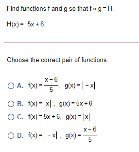 Solved Find functions f and g so that fog=H. H(X) = 15x +61 | Chegg.com