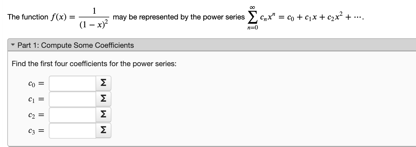 Solved 1 The function f(x) = may be represented by the power | Chegg.com