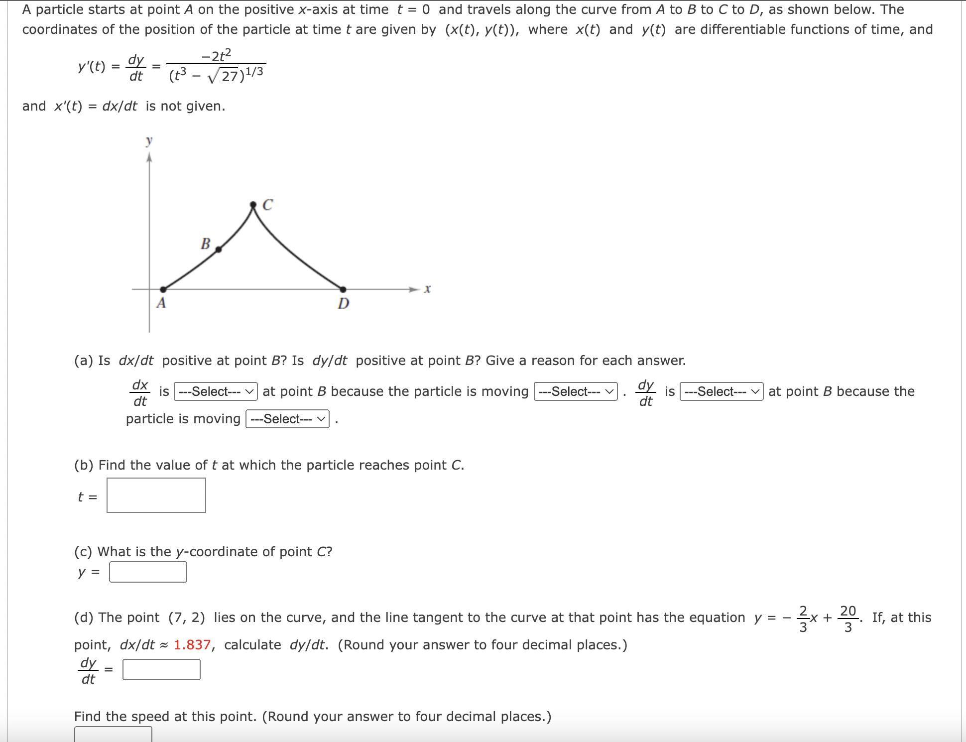 Solved A particle starts at point A on the positive x-axis | Chegg.com