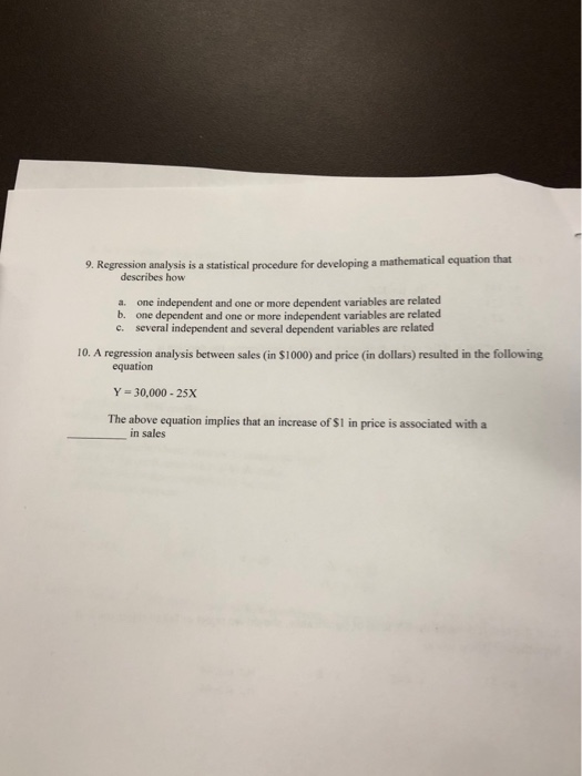 Solved 9. Regression analysis is a statistical procedure for | Chegg.com