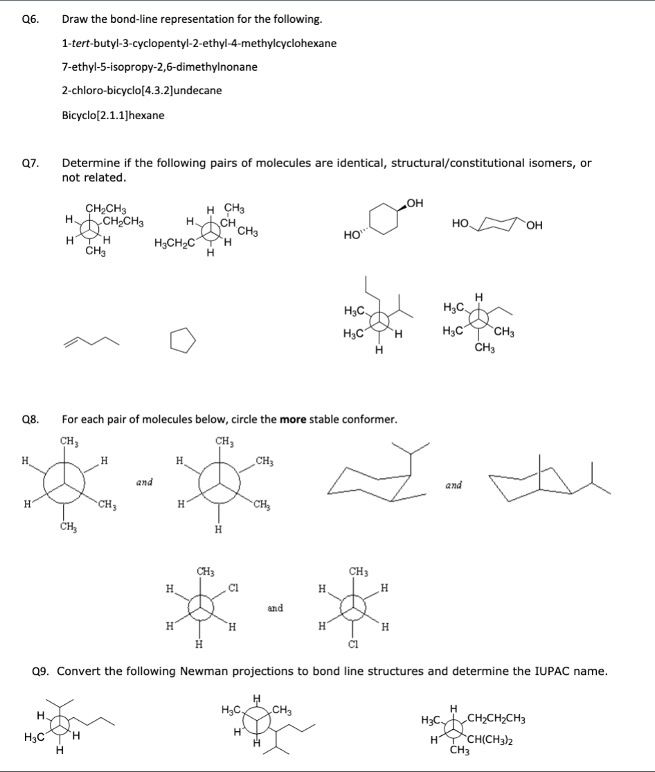 Solved Q6. Draw the bond-line representation for the | Chegg.com
