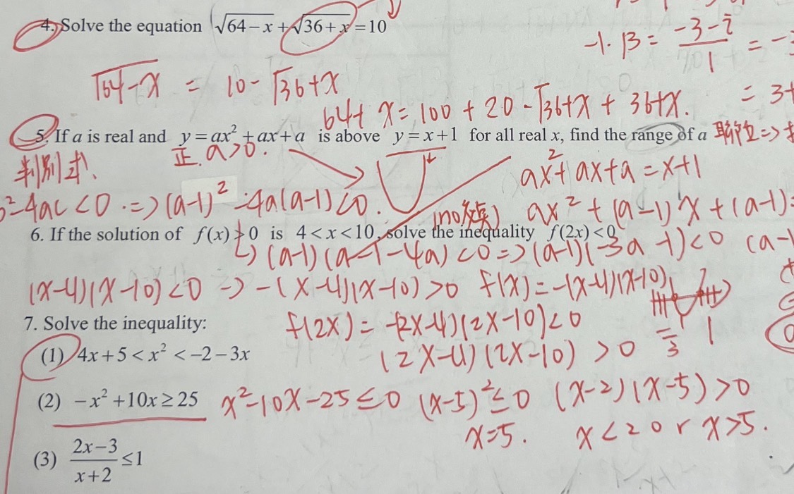 Solved 4.) Solve the equation 64−x+36+x)=10 54−x=10−36+x | Chegg.com