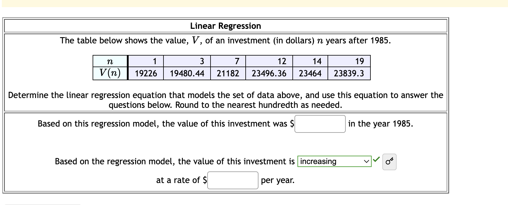 Solved Linear Regression The table below shows the value, V, | Chegg.com