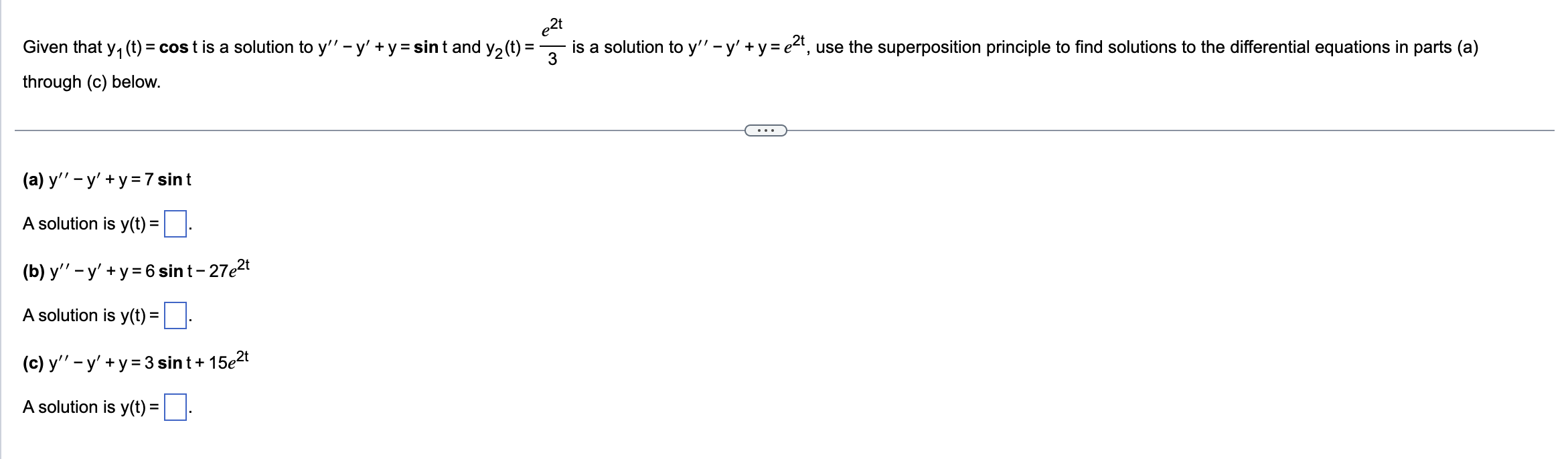 Solved Given that y1(t)=cost is a solution to y′′−y′+y=sint | Chegg.com