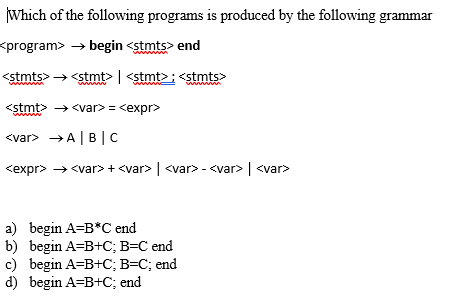 Solved Which of the following programs is produced by the | Chegg.com