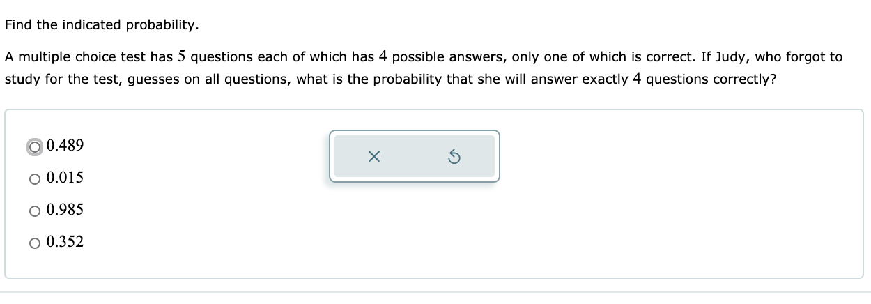 Solved Find the indicated probability. A multiple choice | Chegg.com