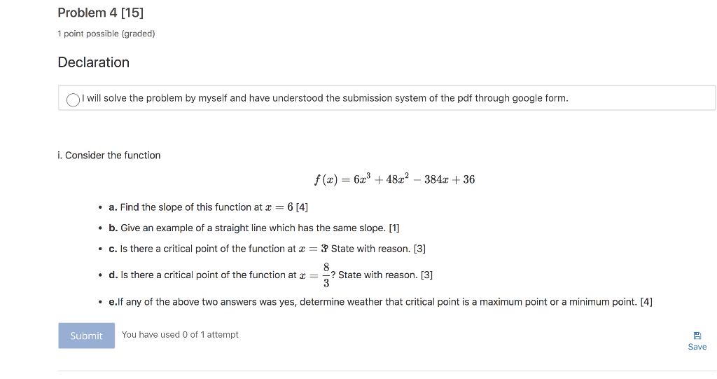 Solved Problem 4 [15] 1 point possible (graded) Declaration | Chegg.com