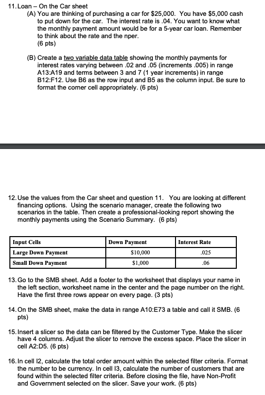 Solved 11. Loan - On the Car sheet (A) You are thinking of | Chegg.com