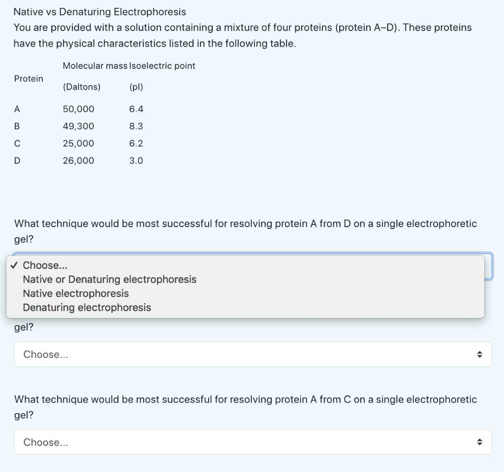 Solved Native vs Denaturing Electrophoresis You are provided | Chegg.com