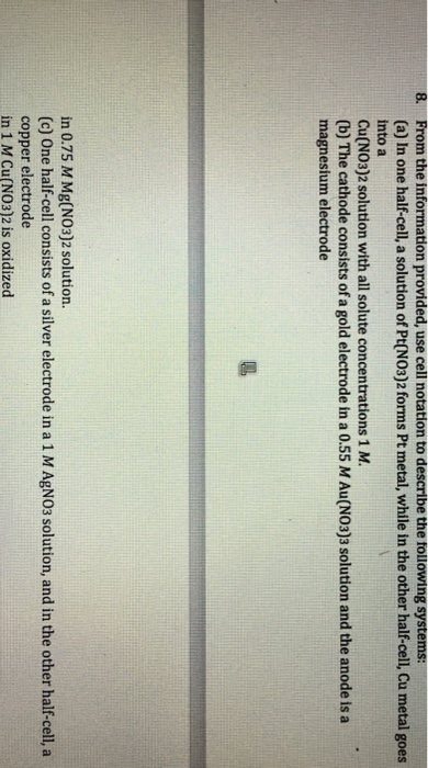 Solved 8. From the information provided, use cell notation | Chegg.com