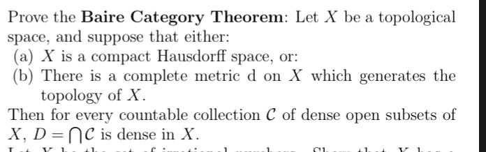 Solved Prove the Baire Category Theorem: Let X be a | Chegg.com