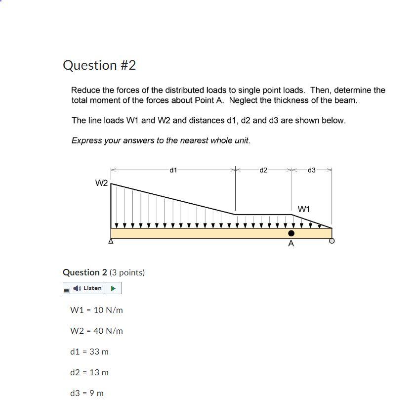 Solved Question #2 Reduce the forces of the distributed | Chegg.com