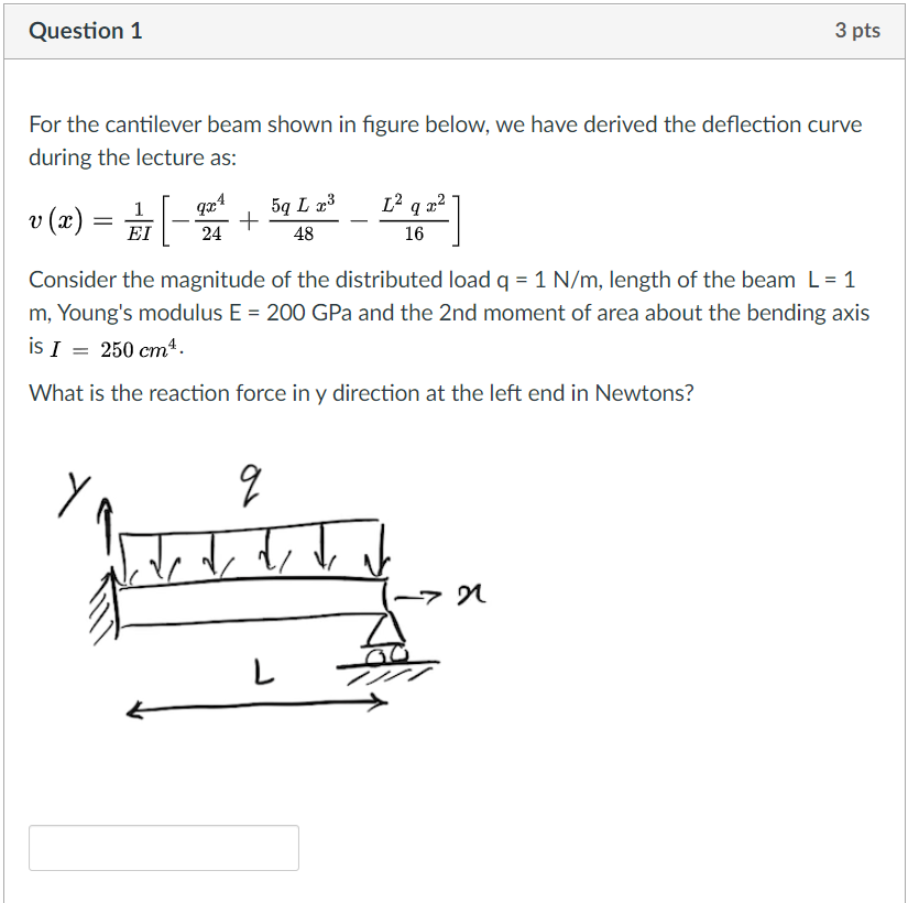 Solved Question 1 3 pts For the cantilever beam shown in | Chegg.com