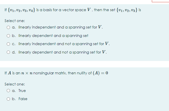 Solved If {V1, V2, V3, V4} is a basis for a vector space V , | Chegg.com