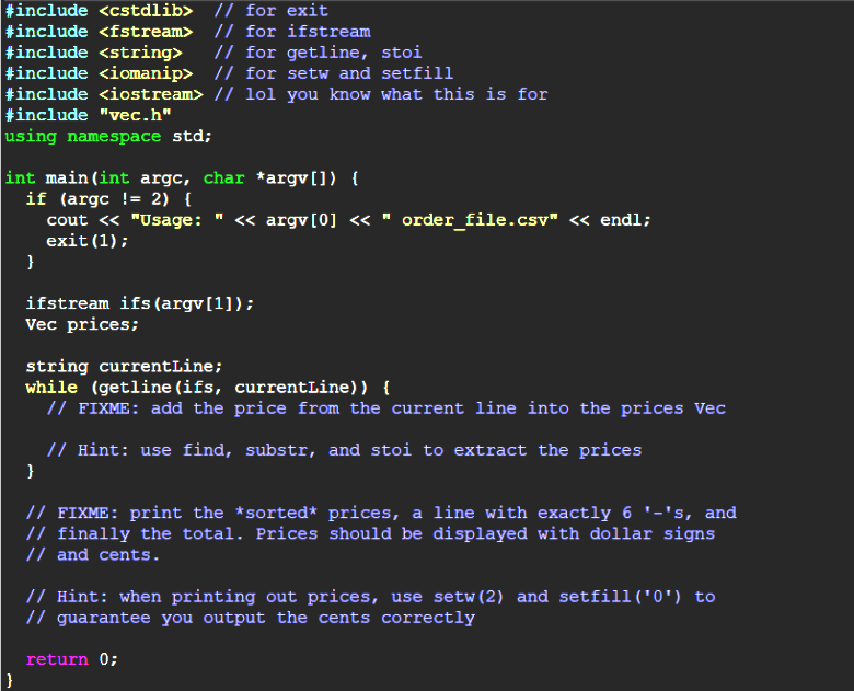 Solved calcReceipt.cpp contains a use case for our Vec | Chegg.com