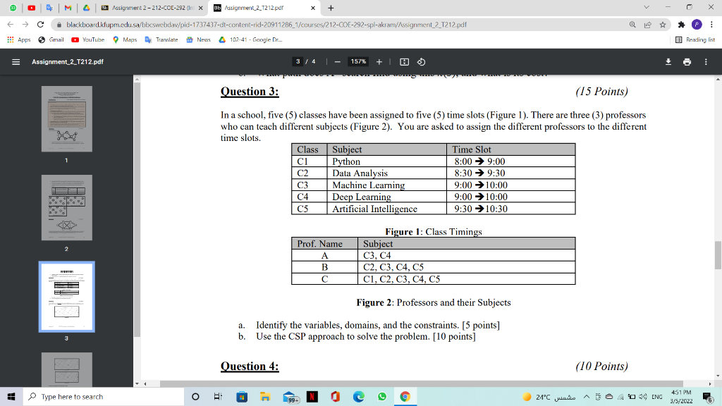 Solved In a school, five (5) classes have been assigned to | Chegg.com