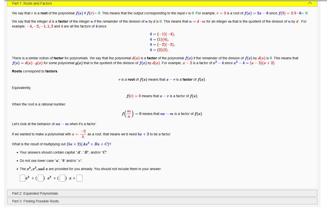 Solved Part 1: Roots and Factors We say that r is a root of | Chegg.com