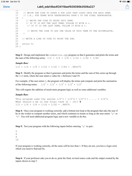 Solved 2:27 AM Sat Oct 13 69% Done Lab5 | Chegg.com