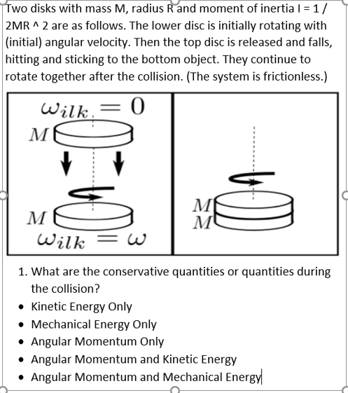 Solved Two disks with mass M, radius R and moment of inertia | Chegg.com