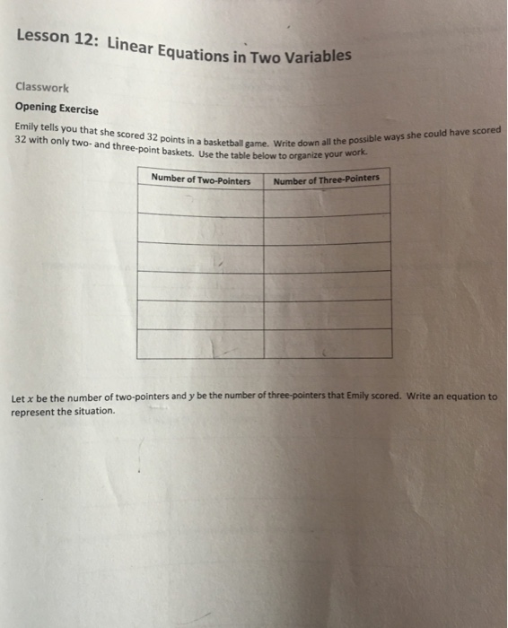 Solved Lesson 12: Linear Equations in Two Var iables | Chegg.com