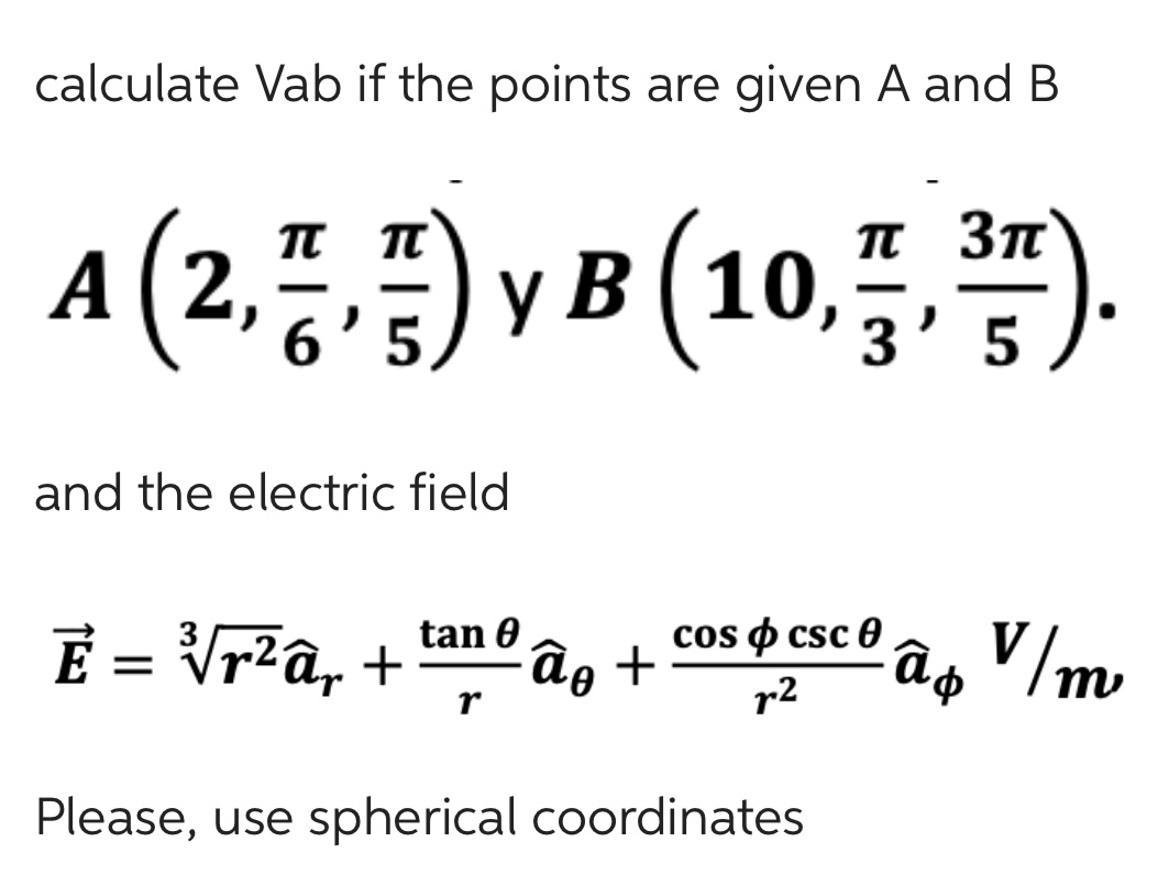 Solved calculate Vab if the points are given A and B | Chegg.com