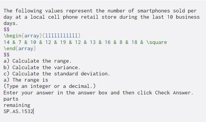 Solved The following values represent the number of | Chegg.com