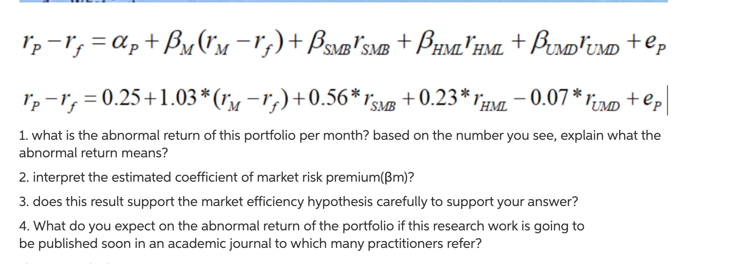 Question set #4 (15 points) Using the Carhart (1997) | Chegg.com