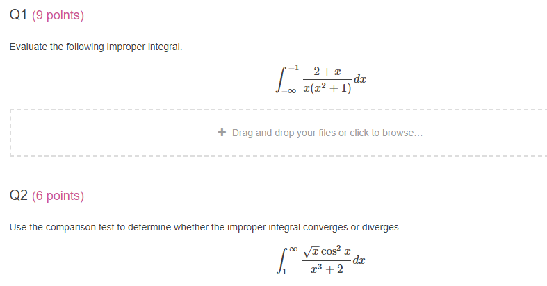 Solved Q1 (9 points) Evaluate the following improper | Chegg.com
