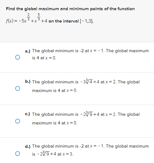 Solved Find the global maximum and minimum points of the | Chegg.com