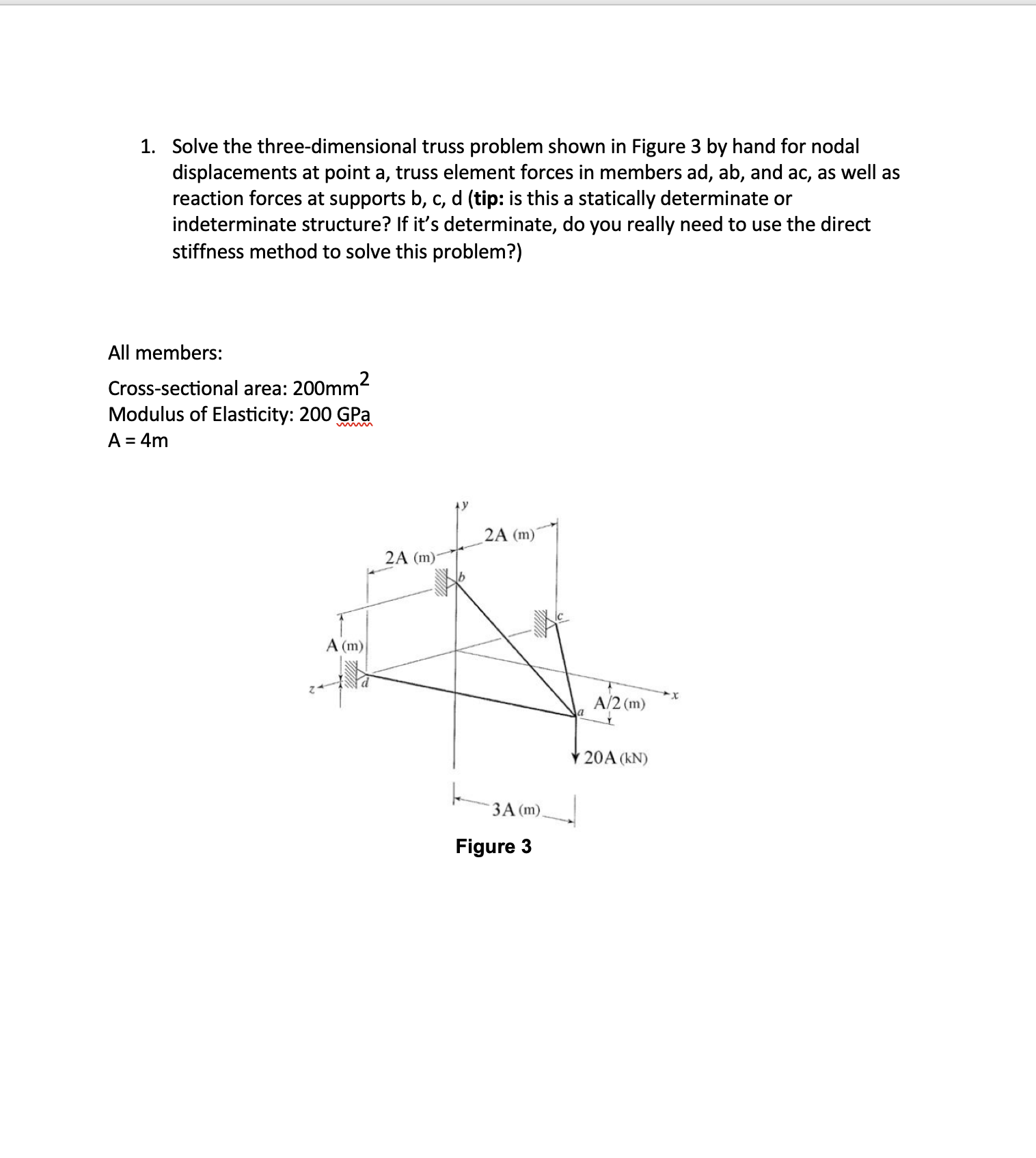 Solved Solve the three-dimensional truss problem shown in | Chegg.com