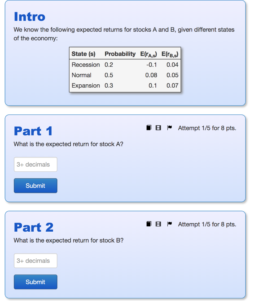 Solved Intro We know the following expected returns for | Chegg.com